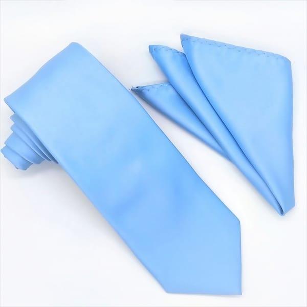 Solid Powder Blue Tie and Hanky Set