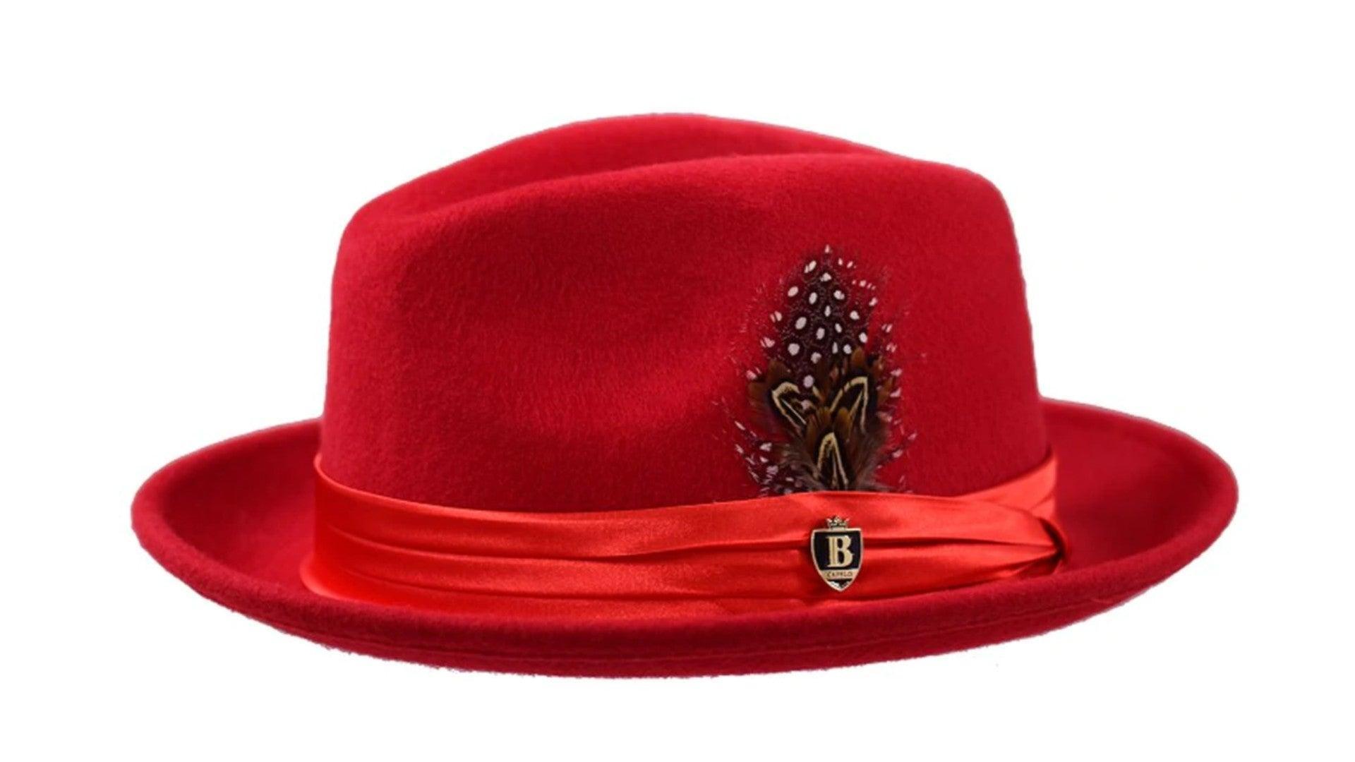 Giovani Collection – Red Wool Felt Fedora Hat with Crushable Snap Brim